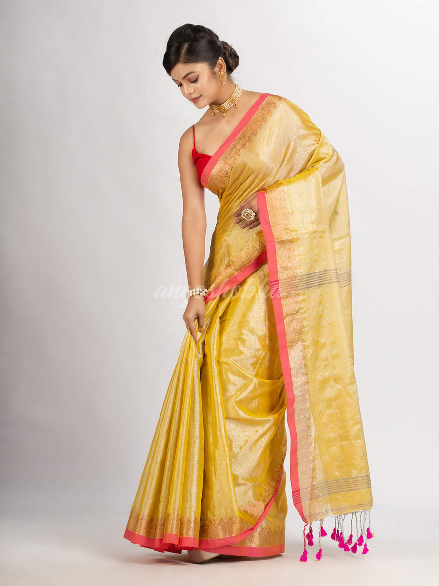 Chiku Color Zari Cotton Tissue Jacquard Border handloom handloom Saree ...