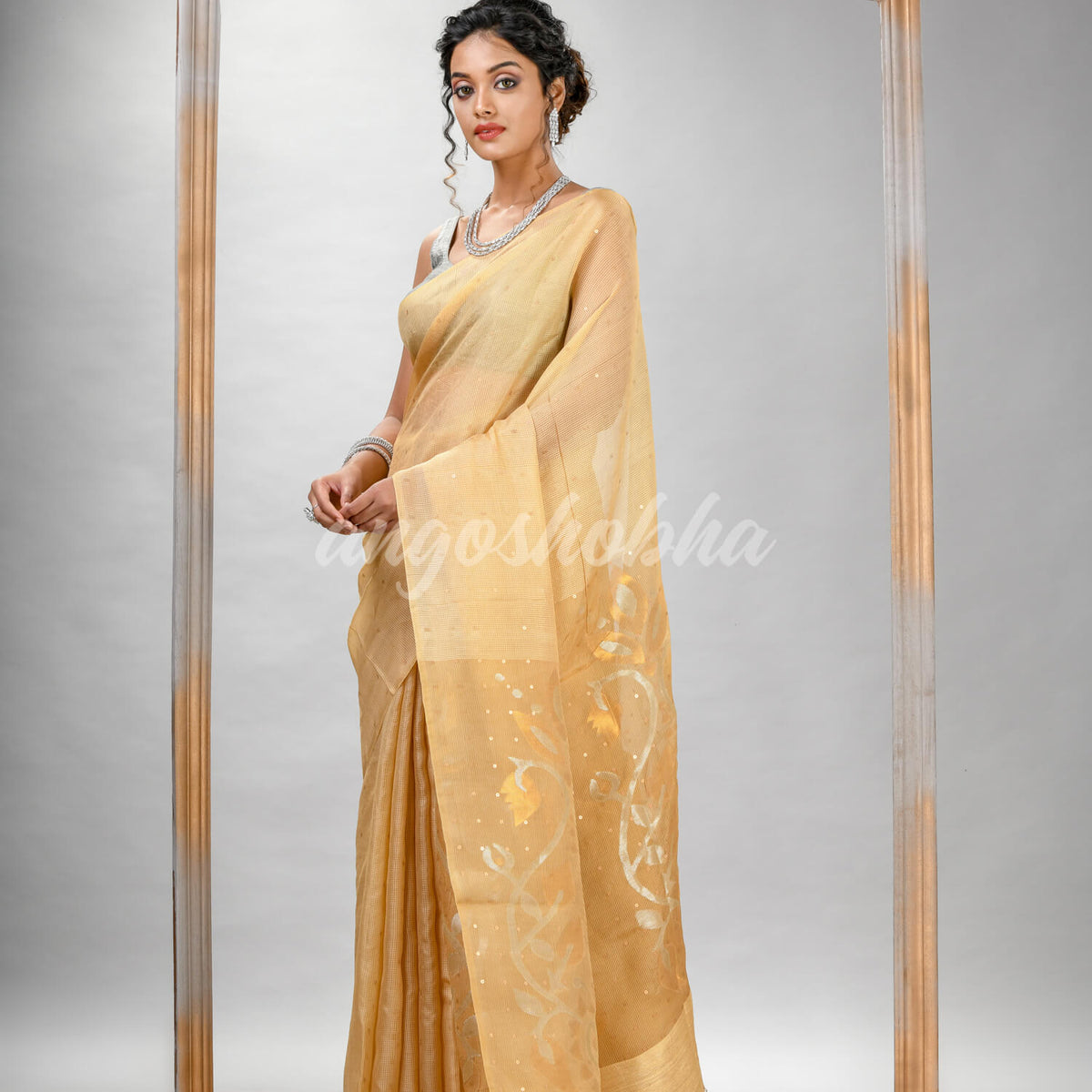 Traditional Light Yellow Matka Silk Sequin Soft Jamdani Saree – angoshobha