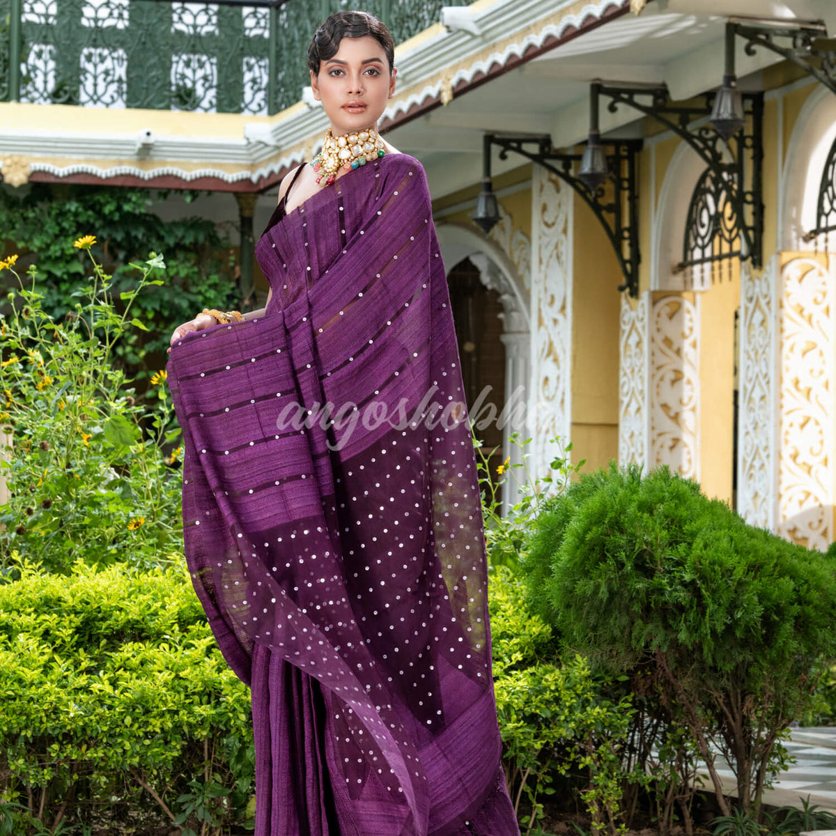 Purple Silk Ghicha Handloom Saree – angoshobha