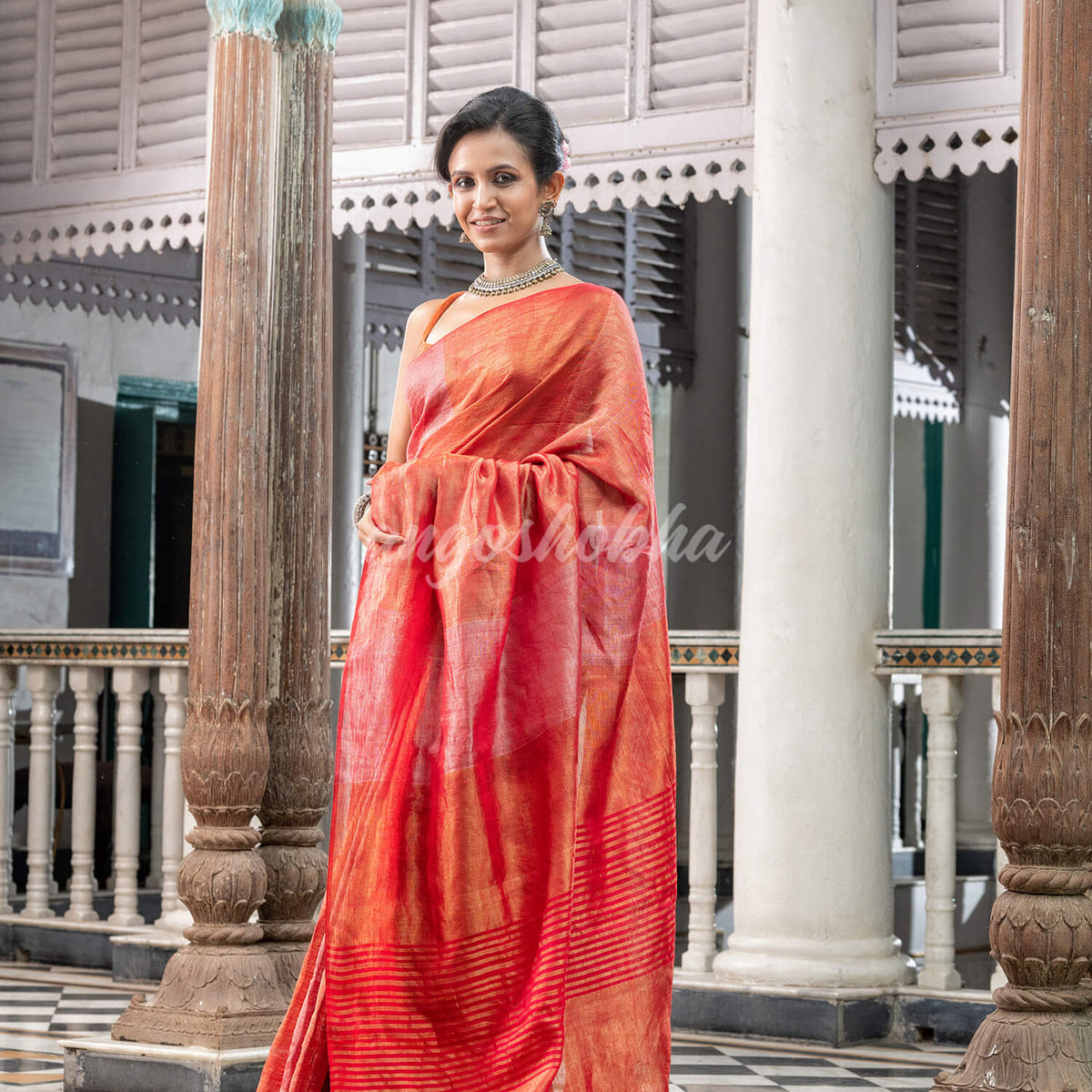 Red Tissue Handloom Saree – angoshobha