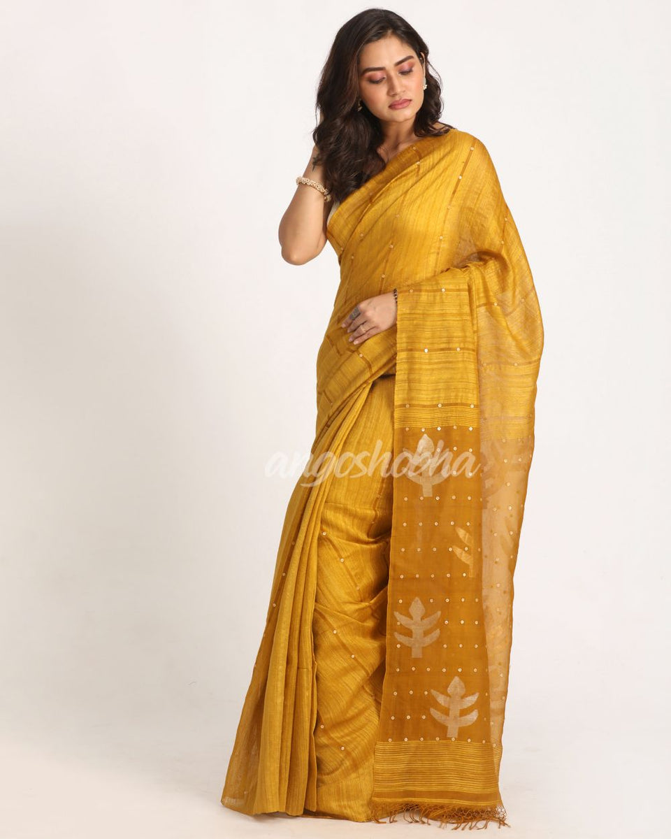 Metallic Gold Matka Silk Handloom Traditional Chumki Jamdani Saree ...