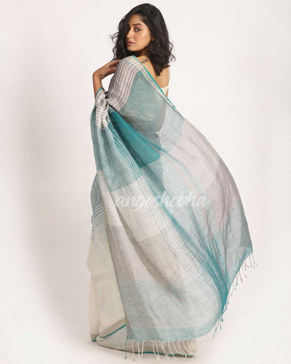 Multicolour Traditional Handloom Check Linen Saree – angoshobha