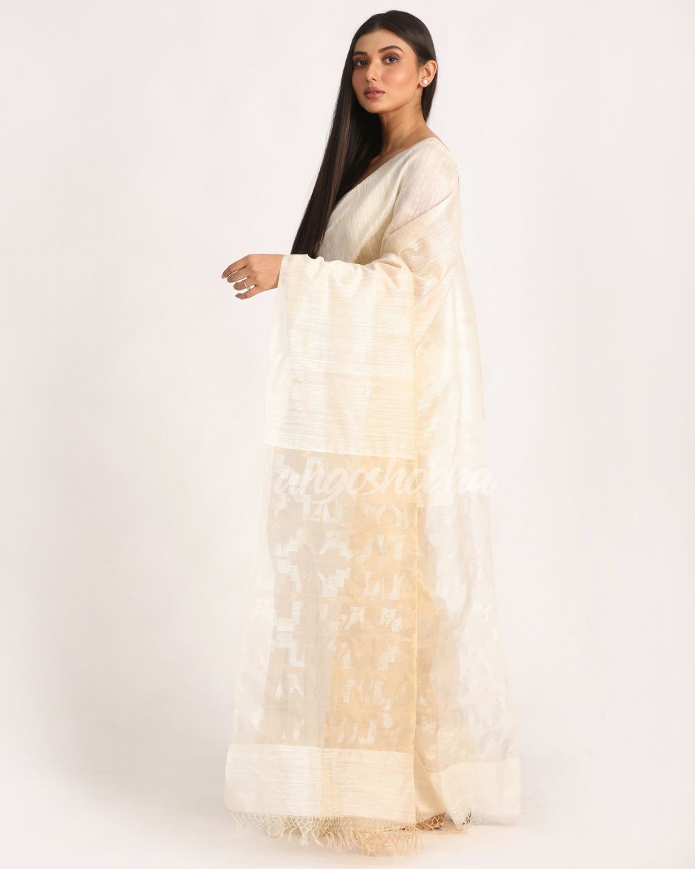 Off White Matka Silk Handloom Traditional Jamdani Saree – angoshobha