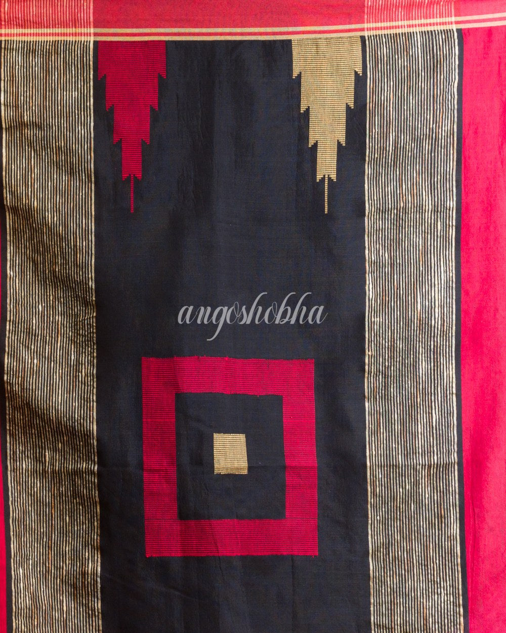 Red Temple Border Blended Cotton Jamdani Saree