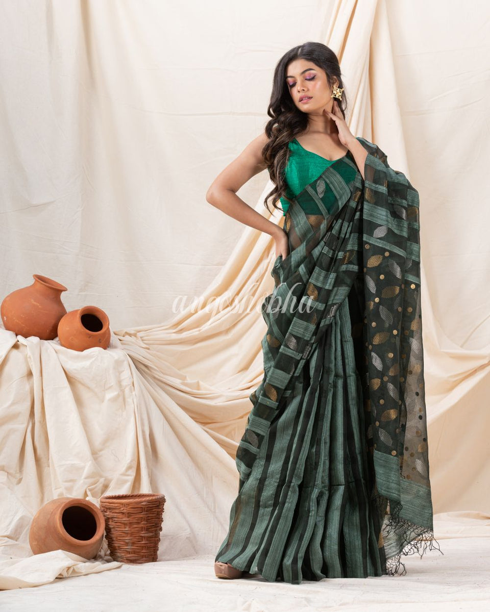 Traditional Dark Slate Grey Motka Silk Sequin Soft Jamdani Saree ...
