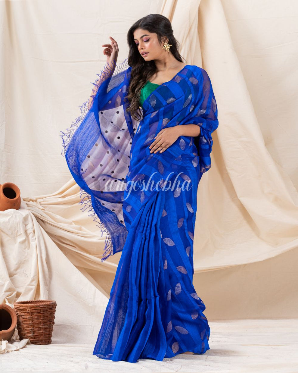 Traditional Royel Blue Motka Silk Soft Sequin Jamdani Saree – angoshobha